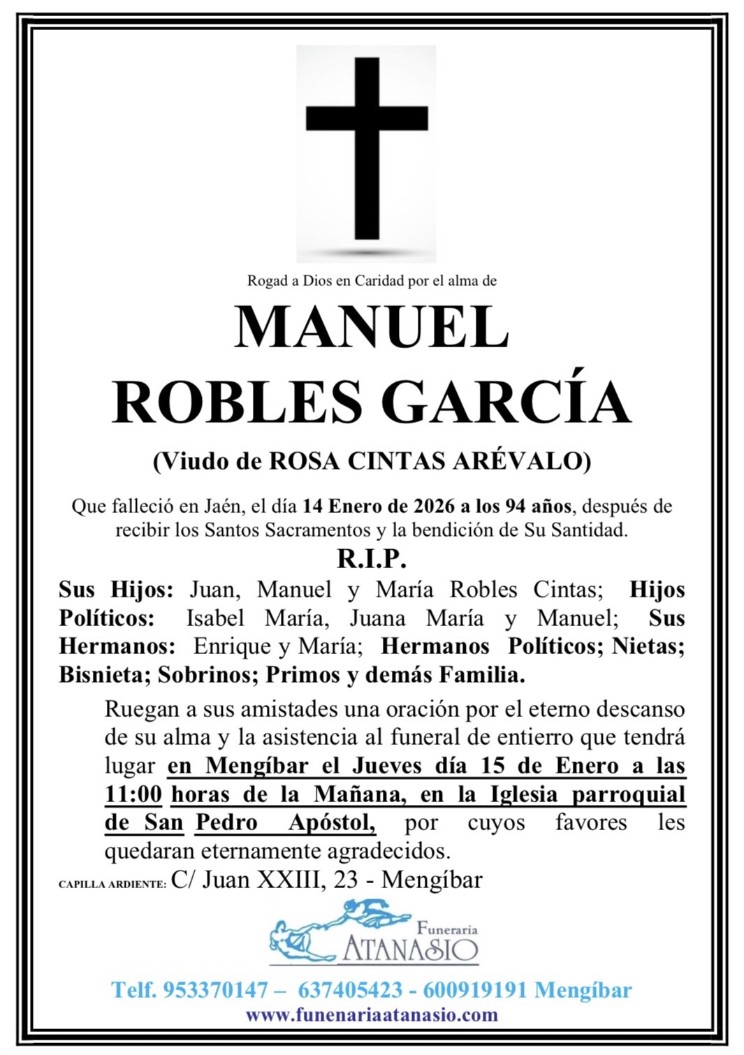 D. MANUEL ROBLES GARCIA | Funeraria Atanasio